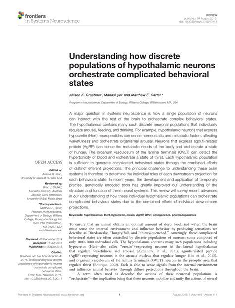 Pdf Understanding How Discrete Populations Of Hypothalamic Neurons