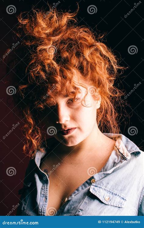 Portrait Of A Beautiful Girl With Curly Red Hair Stock Image Image Of