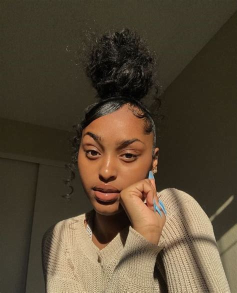 Sleek Swoop With Messy Curly Bun Black Natural Hairstyles Baddie