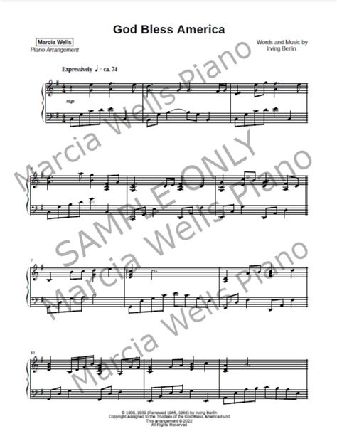 God Bless America Marcia Wells Piano
