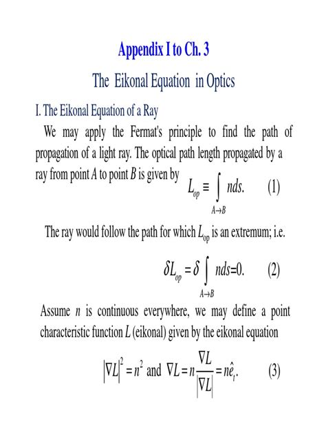 Appendix I C3 The Eikonal Equation Calculus Of Variations Optics