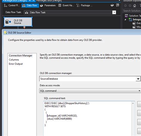 sql server how to exec a stored procedure from ssis to