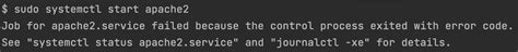 fixing unable to start service apache2 job for rvice failed