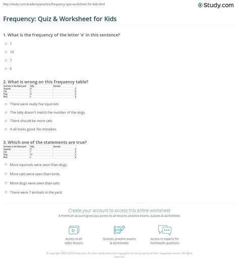 6th grade frequency table worksheet worksheet
