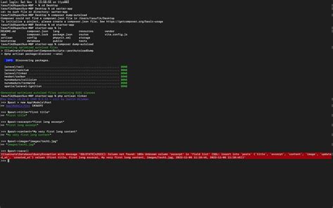 php illuminate database queryexception with message sqlstate[42s22