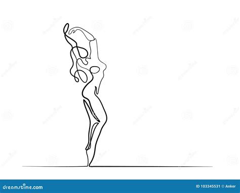 Continuous Line Drawing Of Dancing Woman Stock Vector Illustration Of