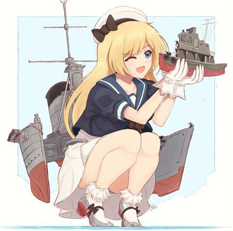Safebooru 1girl Blonde Hair Blue Eyes Blue Sailor Collar Dress Giant