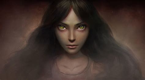 Wallpaper Artwork Face Fantasy Girl Fantasy Art Dark Hair Long