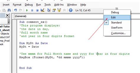 how to comment single block in excel vba
