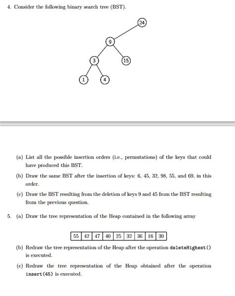 solved consider the following binary search tree bst list all the