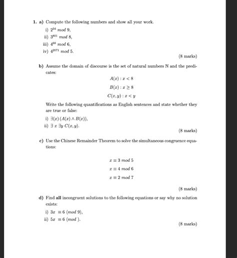 Solved 1 A Compute The Following Numbers And Show All Your