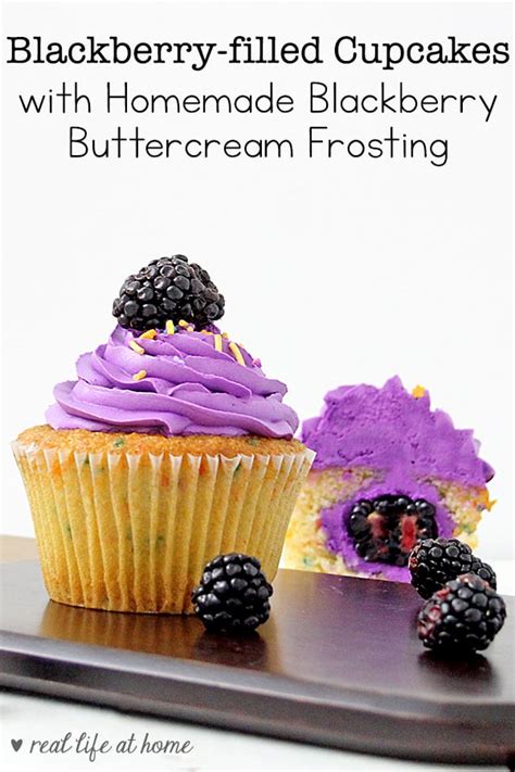 Fresh Blackberry Filled Cupcakes With Blackberry Buttercream Frosting
