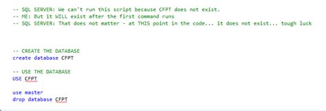 sql server ssms query script won t run if database