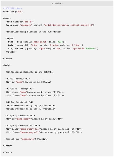 methods for accessing elements in the dom file with javascript