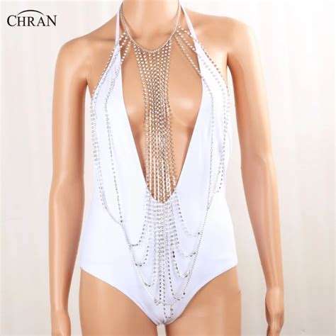 Chran Halter Stunning Sexy Body Belly Silver Tone Beach Chain Bra