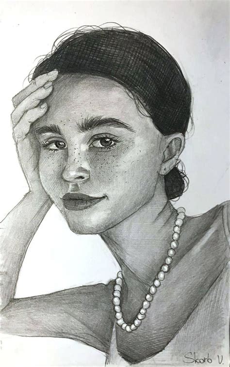 Lady With Pearl Neacklace Drawing By Victoria Skorb Saatchi Art