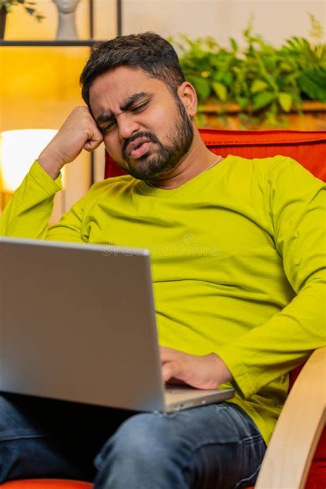 Angry Indian Man Use Laptop Surprised By Bad News Fortune Loss Game