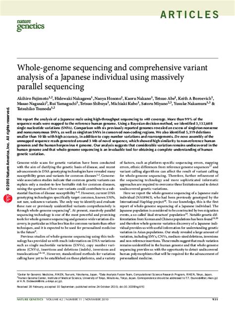 Pdf Whole Genome Sequencing And Comprehensive Variant Analysis Of A