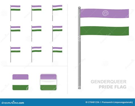 Genderqueer Pride Flag Waving Animation App Icon Vector Stock Vector