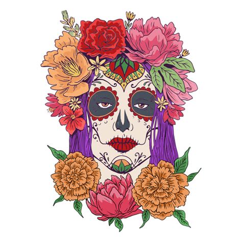 Diseño Png Y Svg De Día Floral De La Ilustración De Mujer Calavera