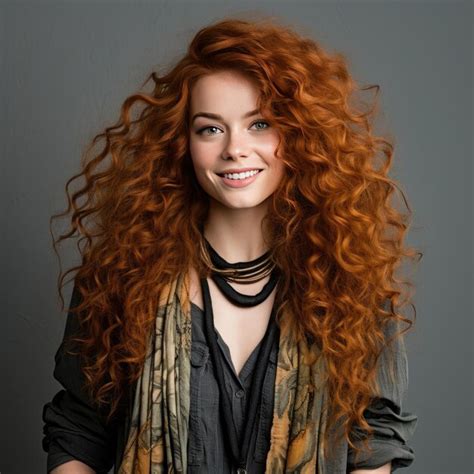 Premium Ai Image A Woman With Long Red Hair Wearing A Scarf