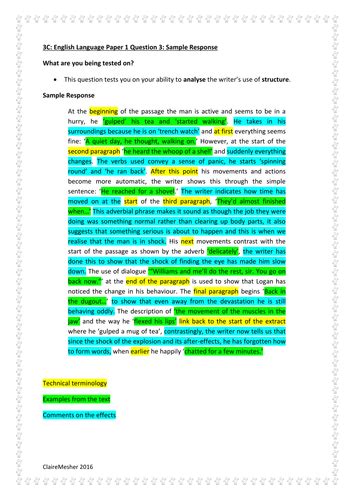 new aqa english language paper 1 question 3 revision by clairemesher