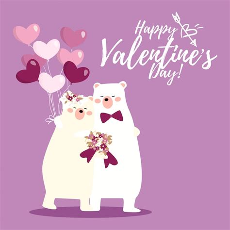 Premium Vector Valentines Day Background With Cute Polar Bear Couple
