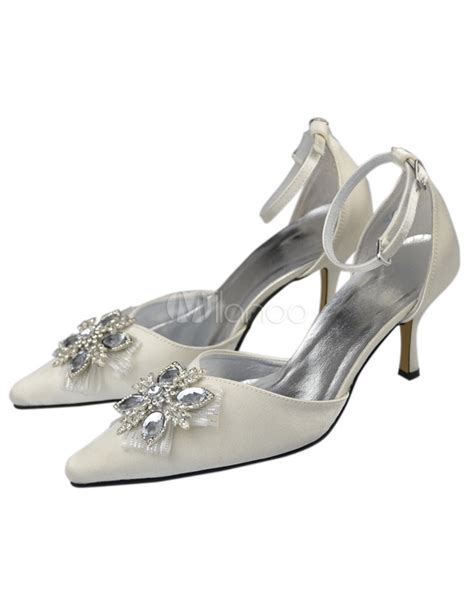 Beautiful Ivory 3 1 10 Heel Ankle Strap Satin Wedding Shoes