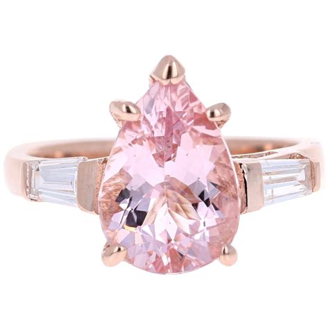 3 94 Carat Morganite Diamond Rose Gold Engagement Ring For Sale At