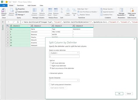 how to split text with power query in excel
