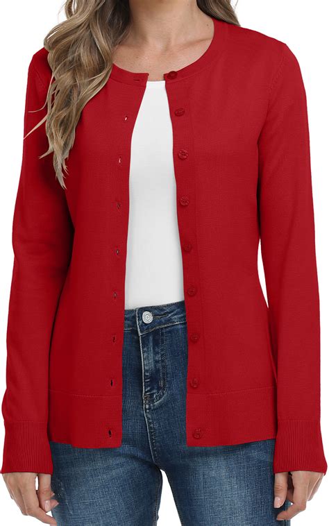 Aiyino Womens Long Sleeve Button Down Crew Neck Classic Sweater Knit
