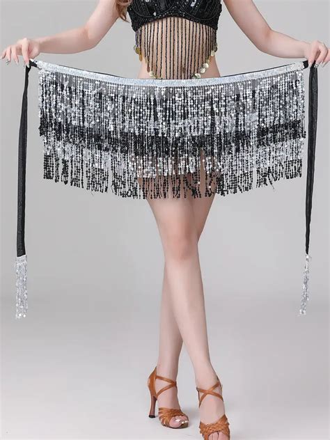 Womens Glitter Sequins Tassel Skirts Stage Performance Costume Rave