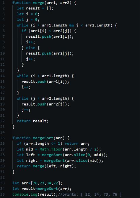 merge sort algorithm using recursion javascript it