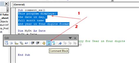 how to comment single block in excel vba