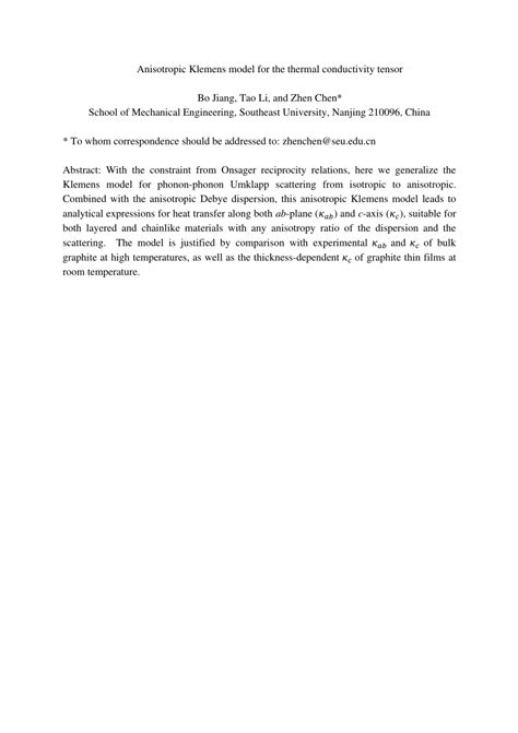 Pdf Anisotropic Klemens Model For The Thermal Conductivity Tensor