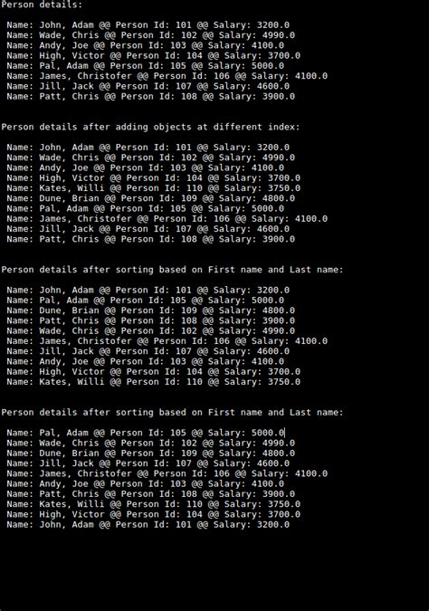 list and arraylist demo using foreach and comparator in