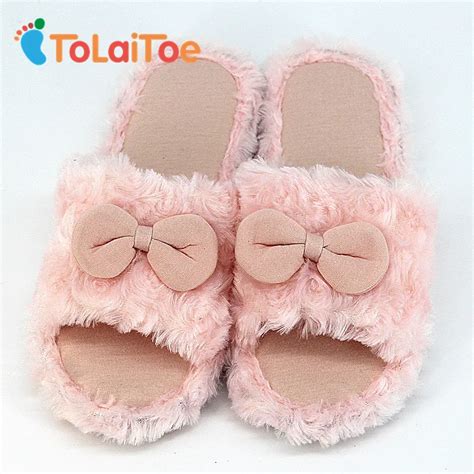 Tolaitoe Autumnandwinter Warm Plush Slippers Women Bedroom Pink Cartoon