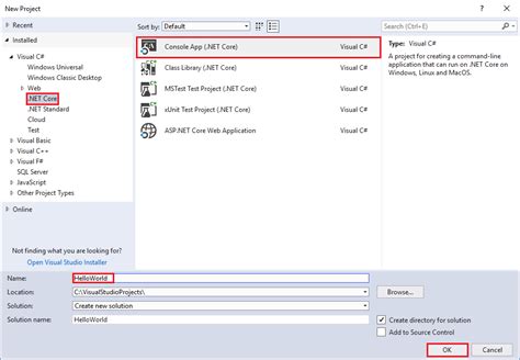 build a c hello world application with core in