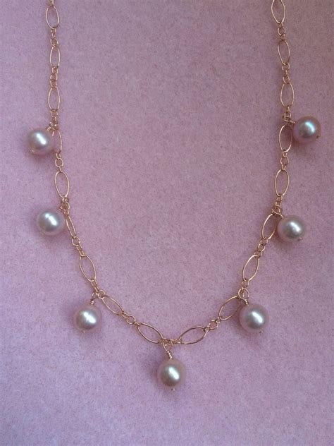 Rose Gold Filled And Freshwater Pearl Dangle Necklace Etsy