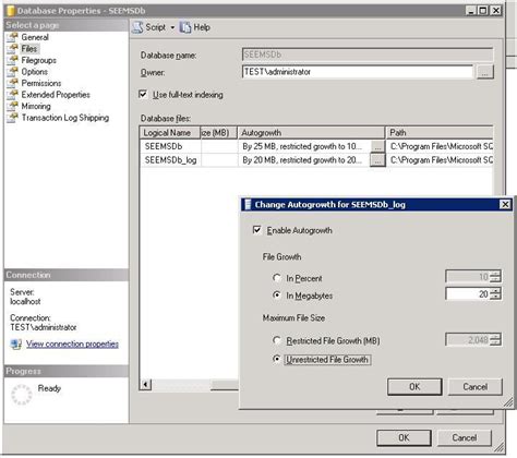 5 select unrestricted file growth