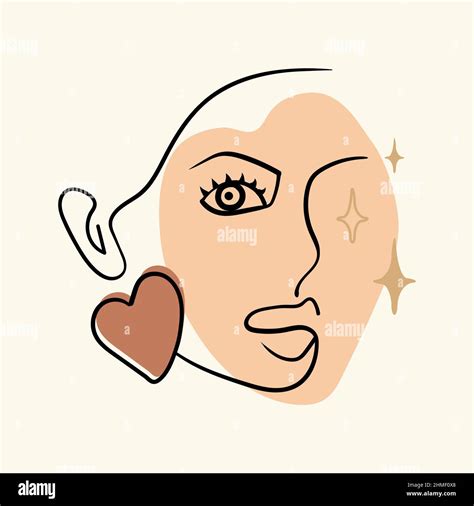 Abstract Poster With Minimal Woman Face One Line Drawing Style Doodle