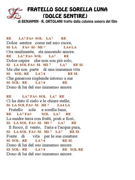 Dolce Sentire Fratello Sole Sorella Luna Accordi Pdf
