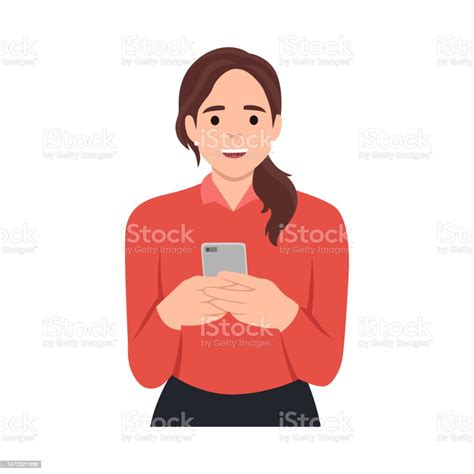 Beautiful Wave Hairstyle Woman Holding Mobile Phone In Hand Isolated