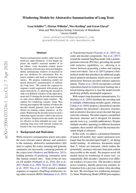 pdf windowing models for abstractive summarization of long texts