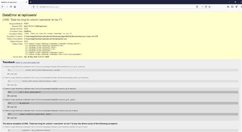 python data too long for column when creating user