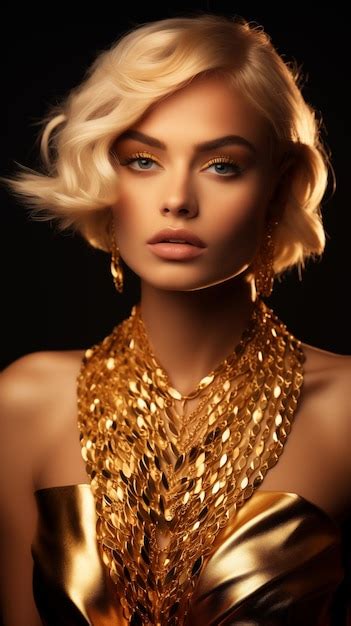 Premium Photo Elegant Woman With Blond Hair In Luxury Creative Golden