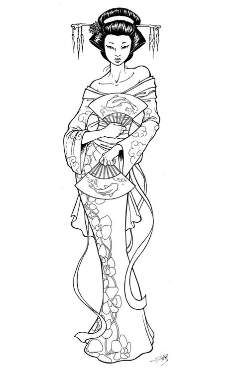 Free Coloring Page Coloring Japonese Elegant Woman Art Geisha Geisha