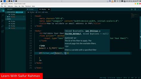how to validate an email address in php youtube