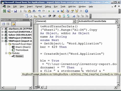 import data from excel into word automatically using vba
