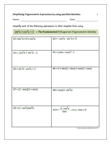 Simplifying Trig Expressions By Specified Trig Identities Typed